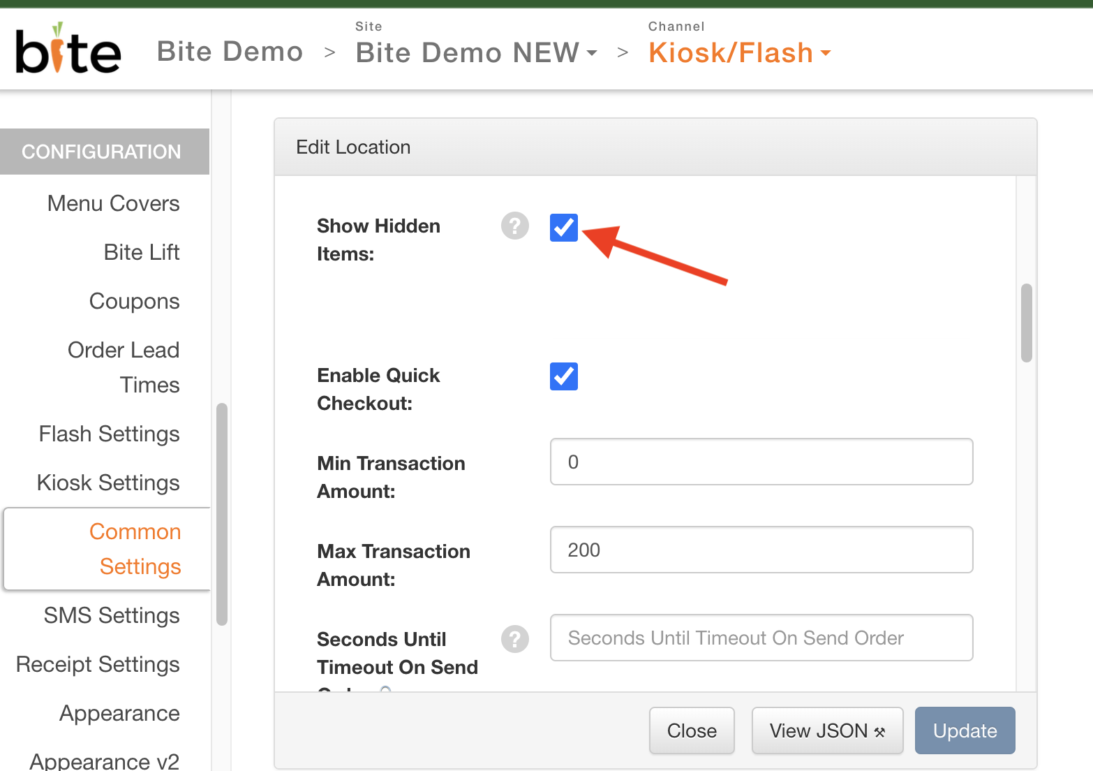 Displaying 86ed items and modifiers on menu – Bite Kiosk