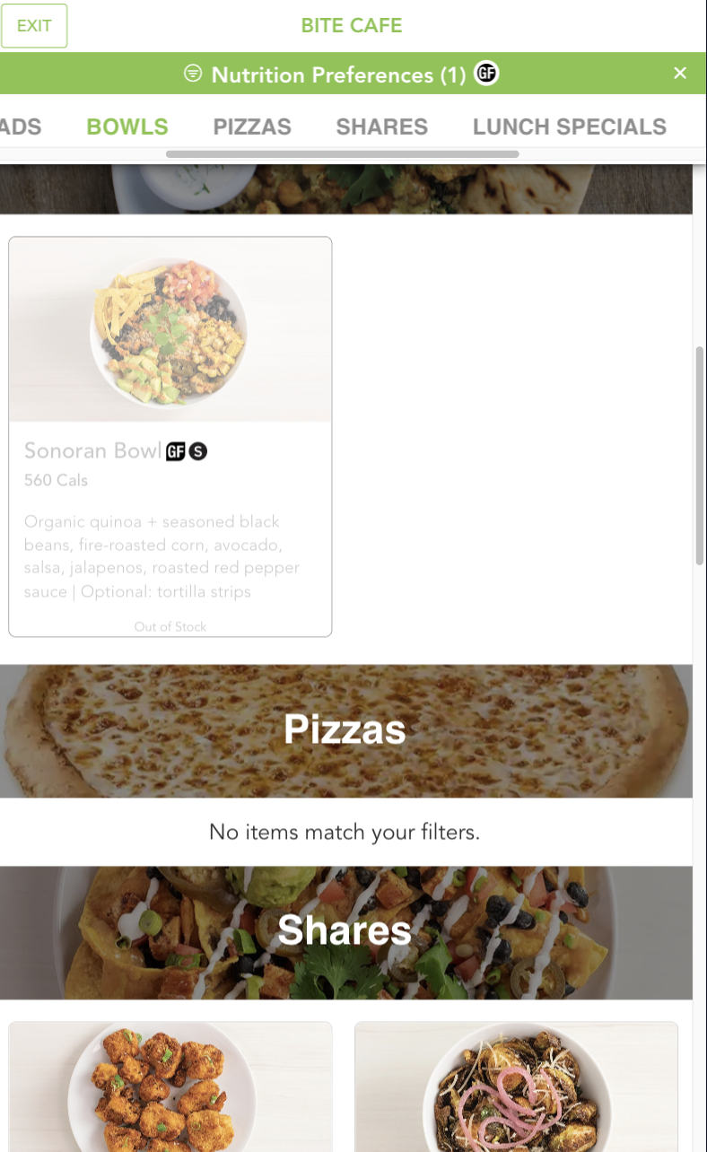 Displaying 86ed items and modifiers on menu – Bite Kiosk