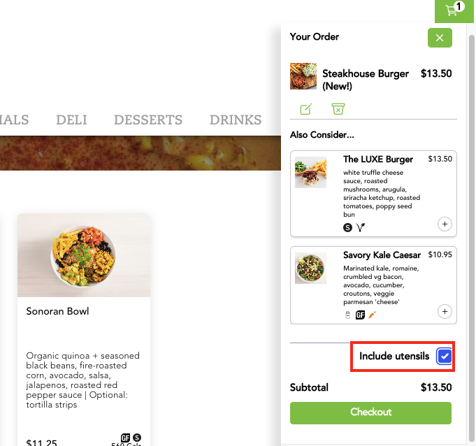 Utensil opt-in configuration for Olo integration – Bite Kiosk