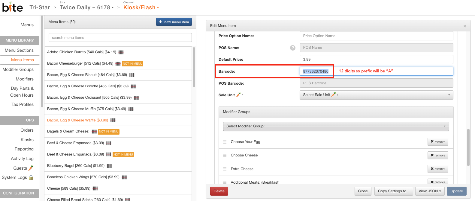 QR codes with PLUs/barcodes in receipts – Bite Kiosk