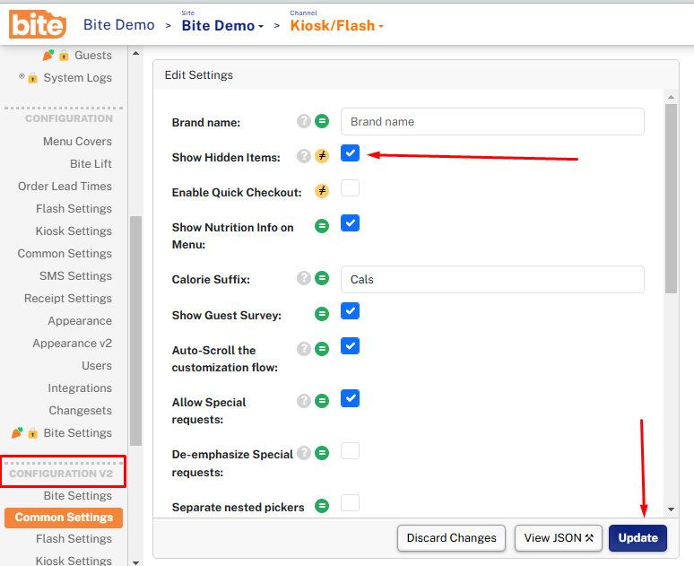 Displaying 86ed items and modifiers on menu – Bite Kiosk