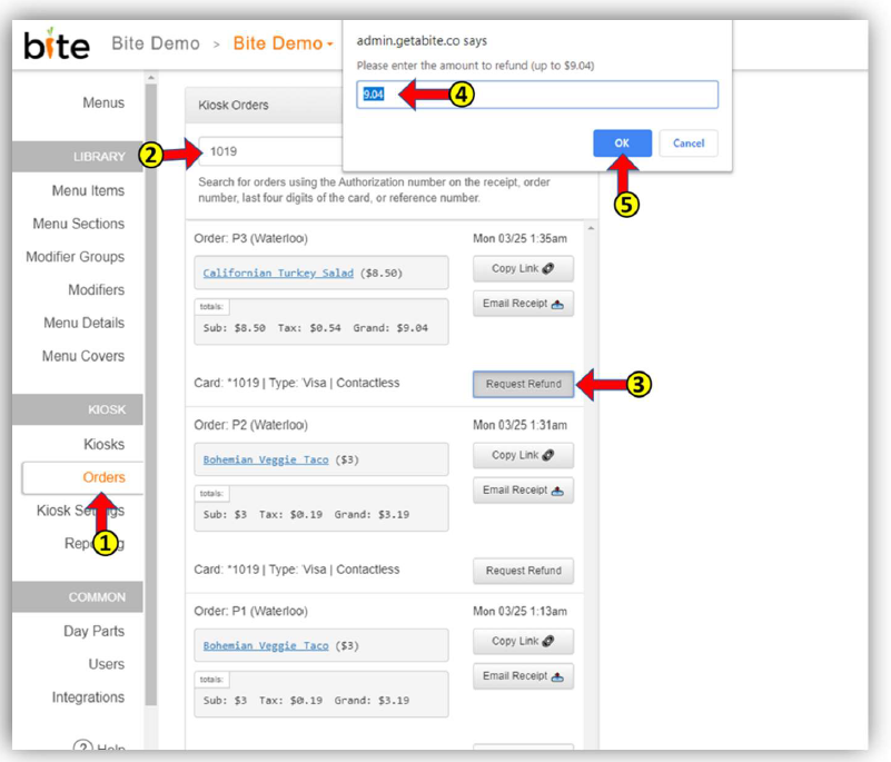 Processing a Refund – Bite Kiosk