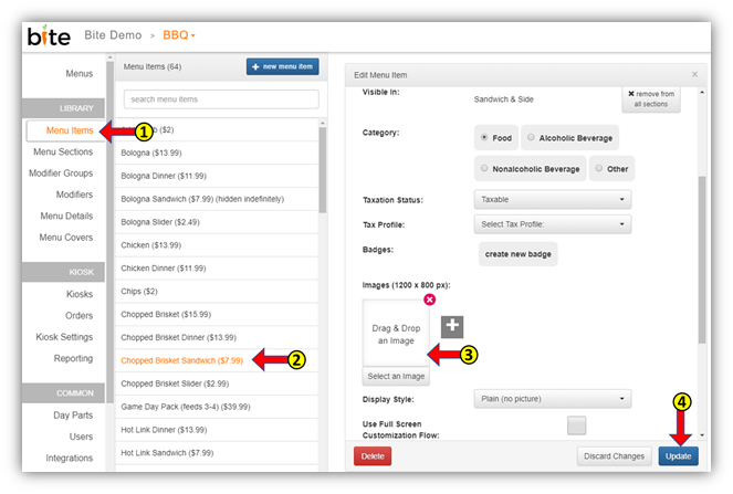 Changing Menu Item Photos – Bite Kiosk