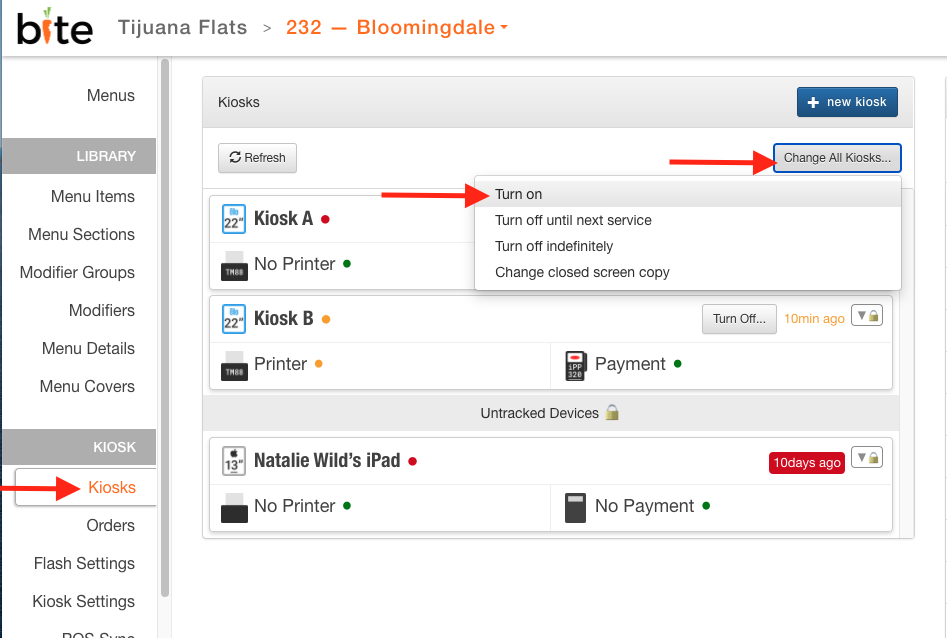 Turning kiosks on when they display "currently closed" message – Bite Kiosk