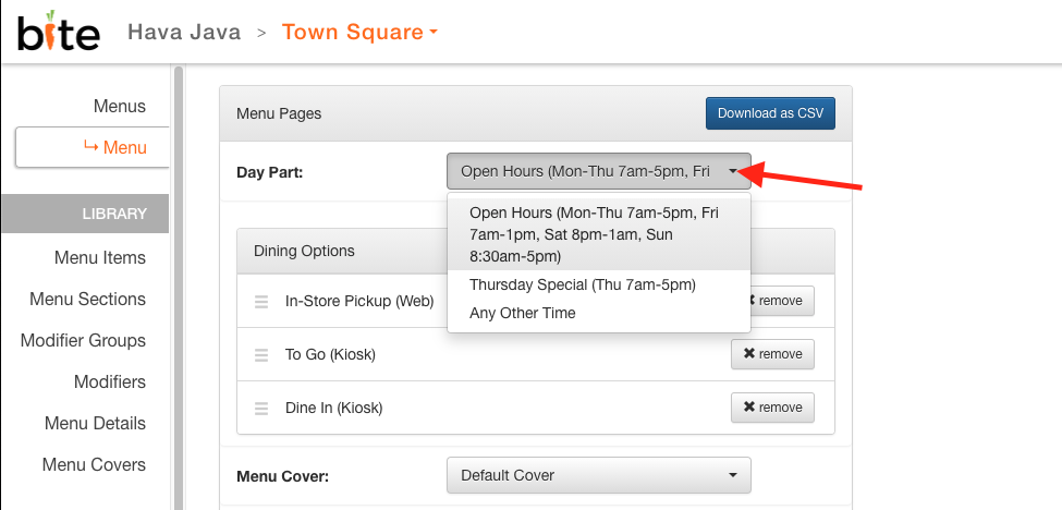 Setting Open Hours for Kiosk Menu – Bite Kiosk