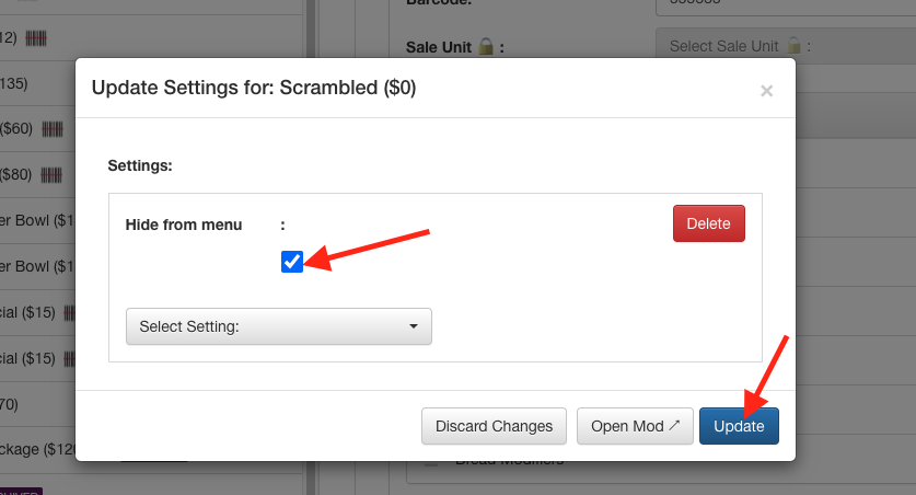 Hiding a modifier from a modifier group – Bite Kiosk
