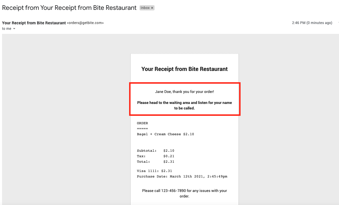 Configuring Email & Paper Receipt Fulfillment Messages – Bite Kiosk