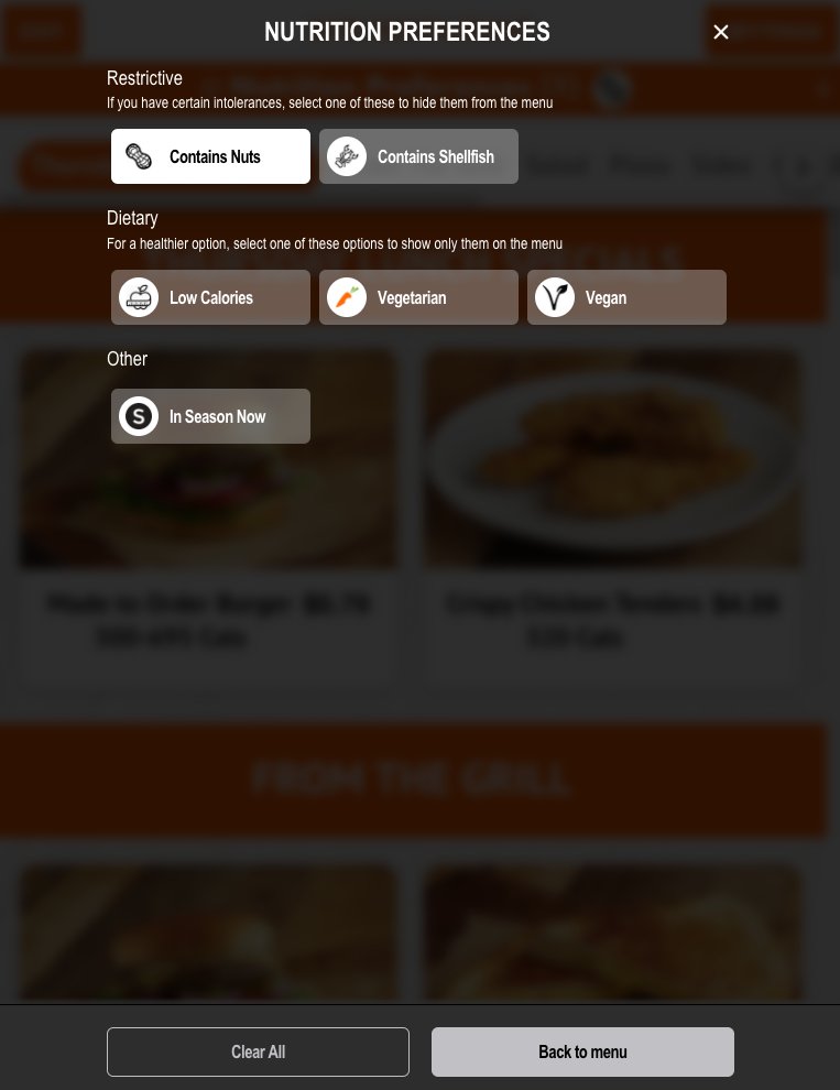 Nutrition Preferences (Filters) – Bite Kiosk
