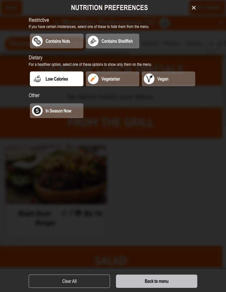 Nutrition Preferences (Filters) – Bite Kiosk