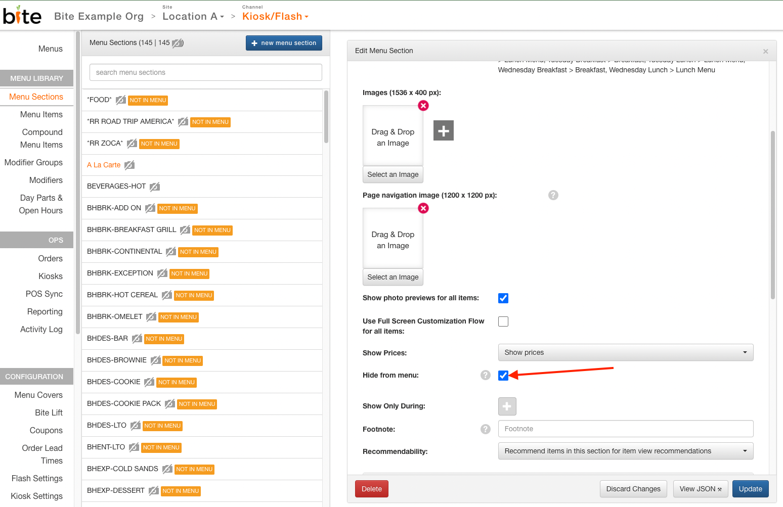 Invisible menu section – Bite Kiosk